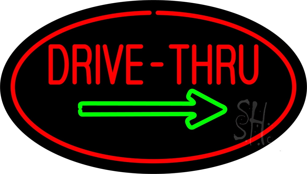 Drive-Thru Oval Red Green Arrow LED Neon Sign 20 x 37 - inches, Black ...