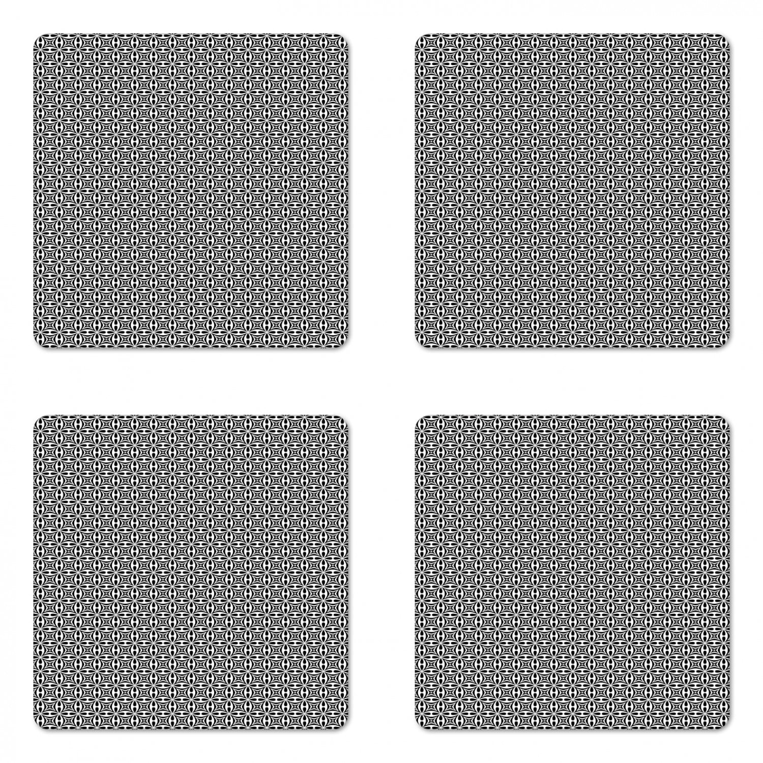 Victorian Coaster Set of 4, Monochromatic Classic Pattern with Floral ...