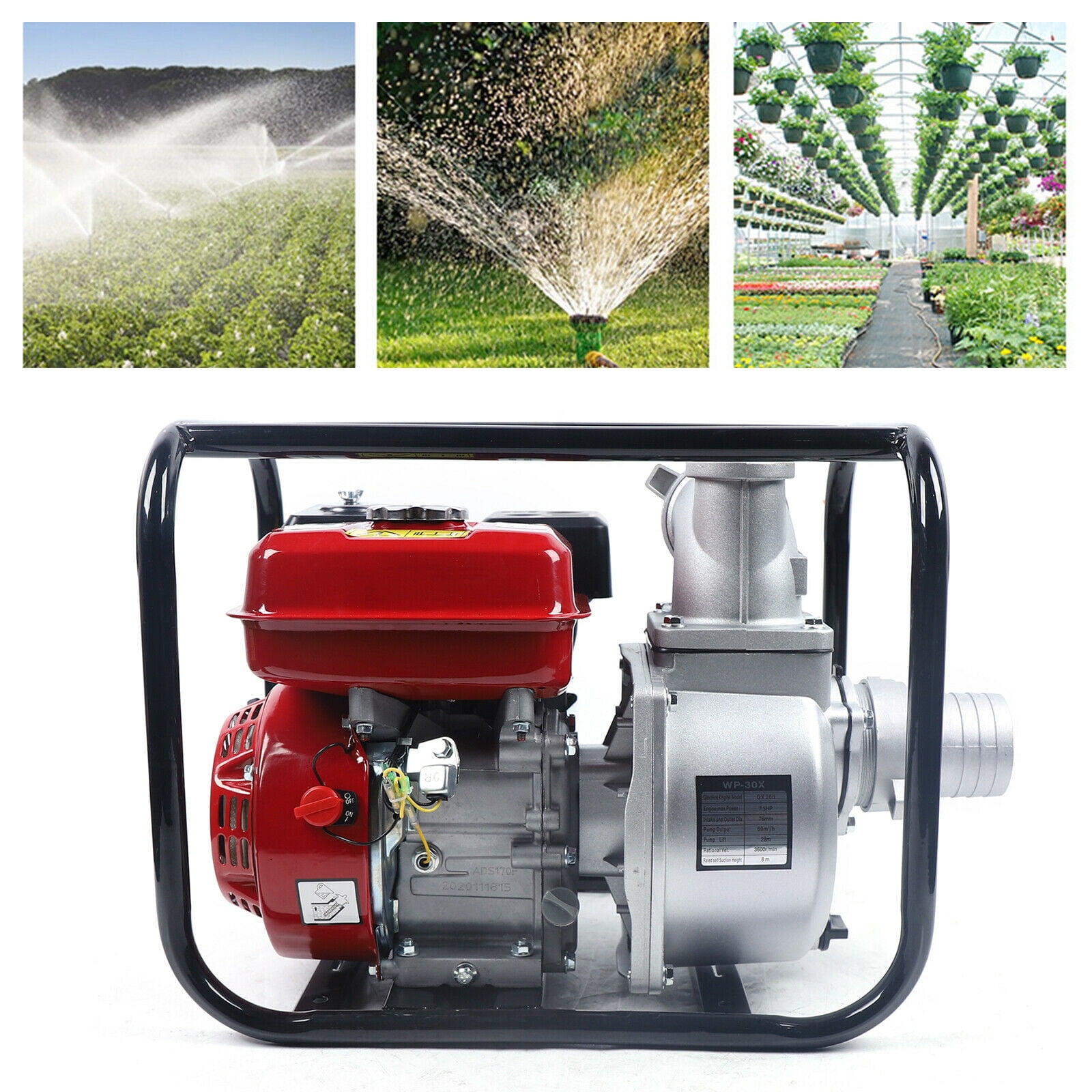 Miumaeov 3" 7.5HP Agricultural Irrigation Water Pump Garden Farm Gas ...