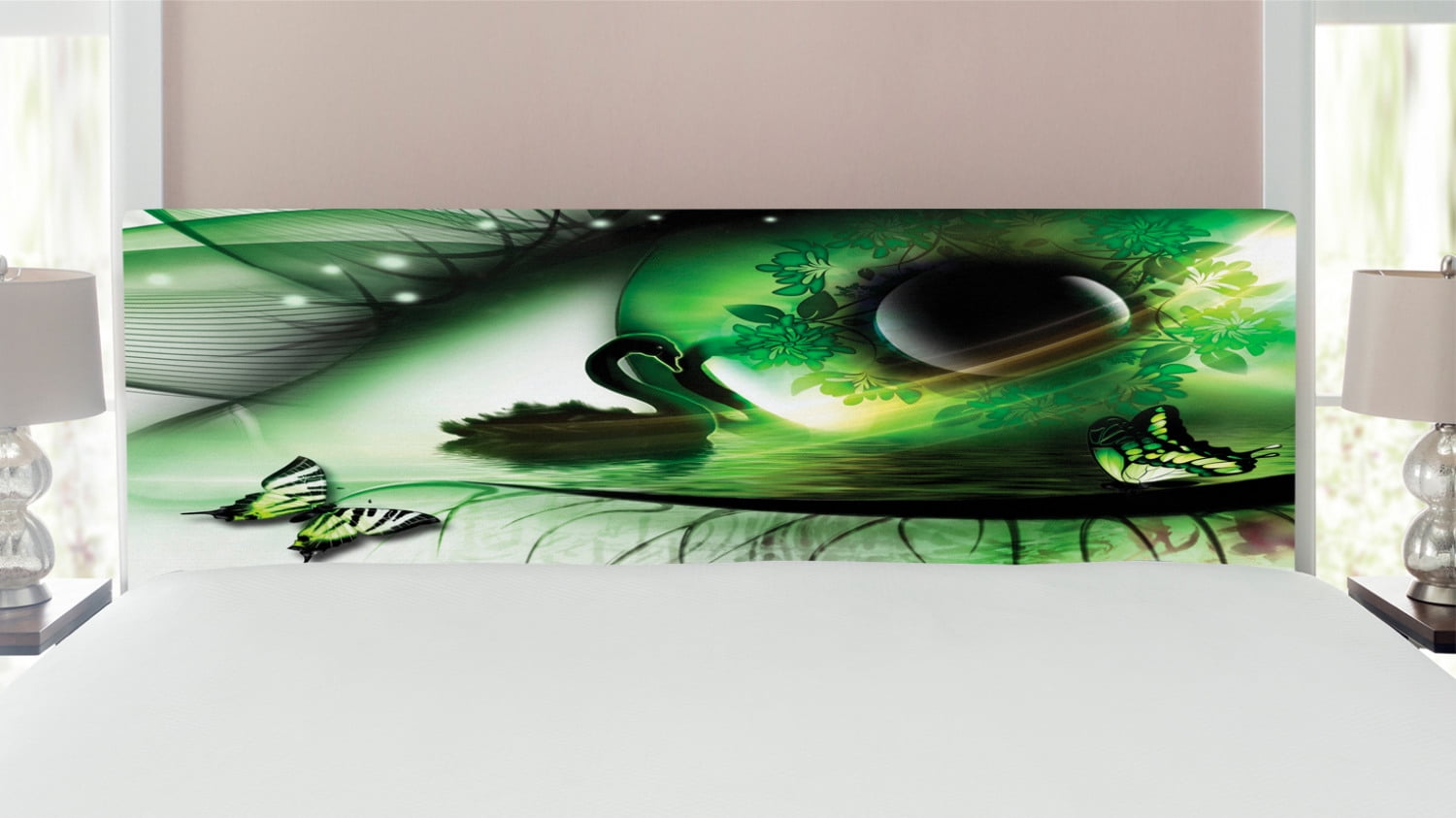 Abstract Headboard, Surreal Natural Art a Swan Floating in Eye and ...