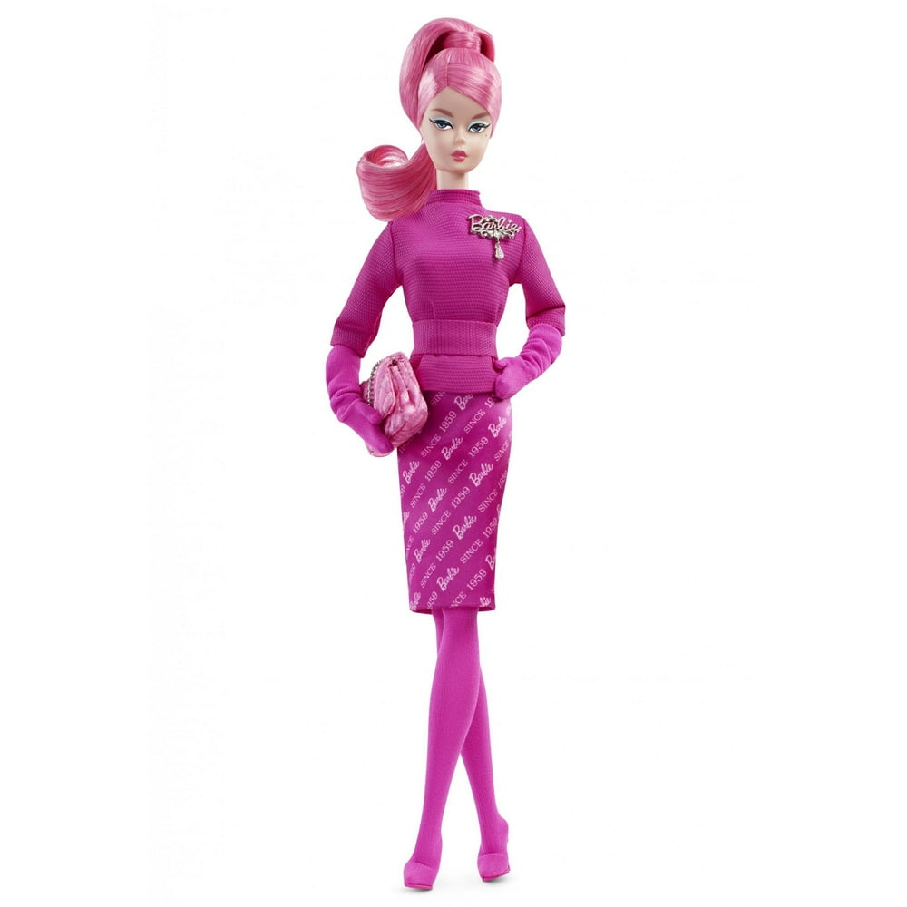 Barbie 60th Anniversary Proudly Pink Doll with Ponytail & Logo Brooch ...