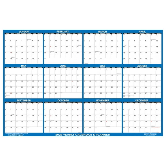 34" x 24" 2026 Wall Calendar Erasable Large Wet & Dry Erase Laminated ...