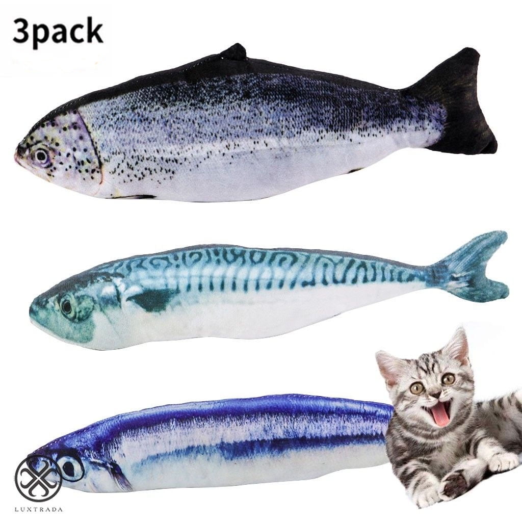 Luxtrada 3PCS/Set Catnip Toys Kitten Toys Cat Toy Fish Plush Fishes Dolls Interactive Pets ...