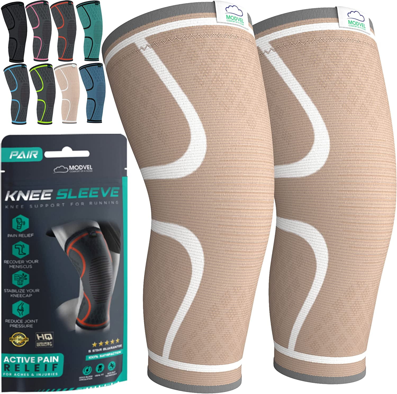 MODVEL Knee Brace Men and Women 2 Pack, Knee Sleeve For Running ...