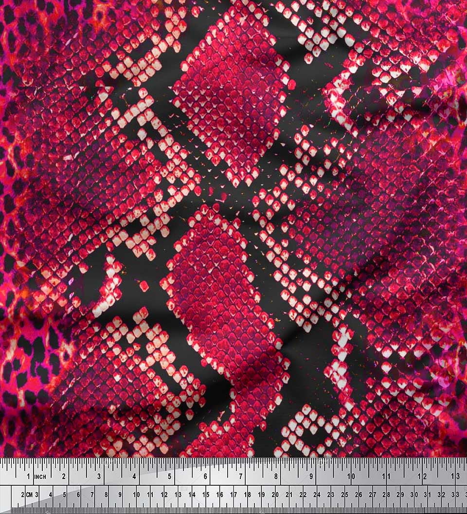 Soimoi Pink Cotton Duck Fabric Leopard & Snake Animal Skin Print Fabric ...