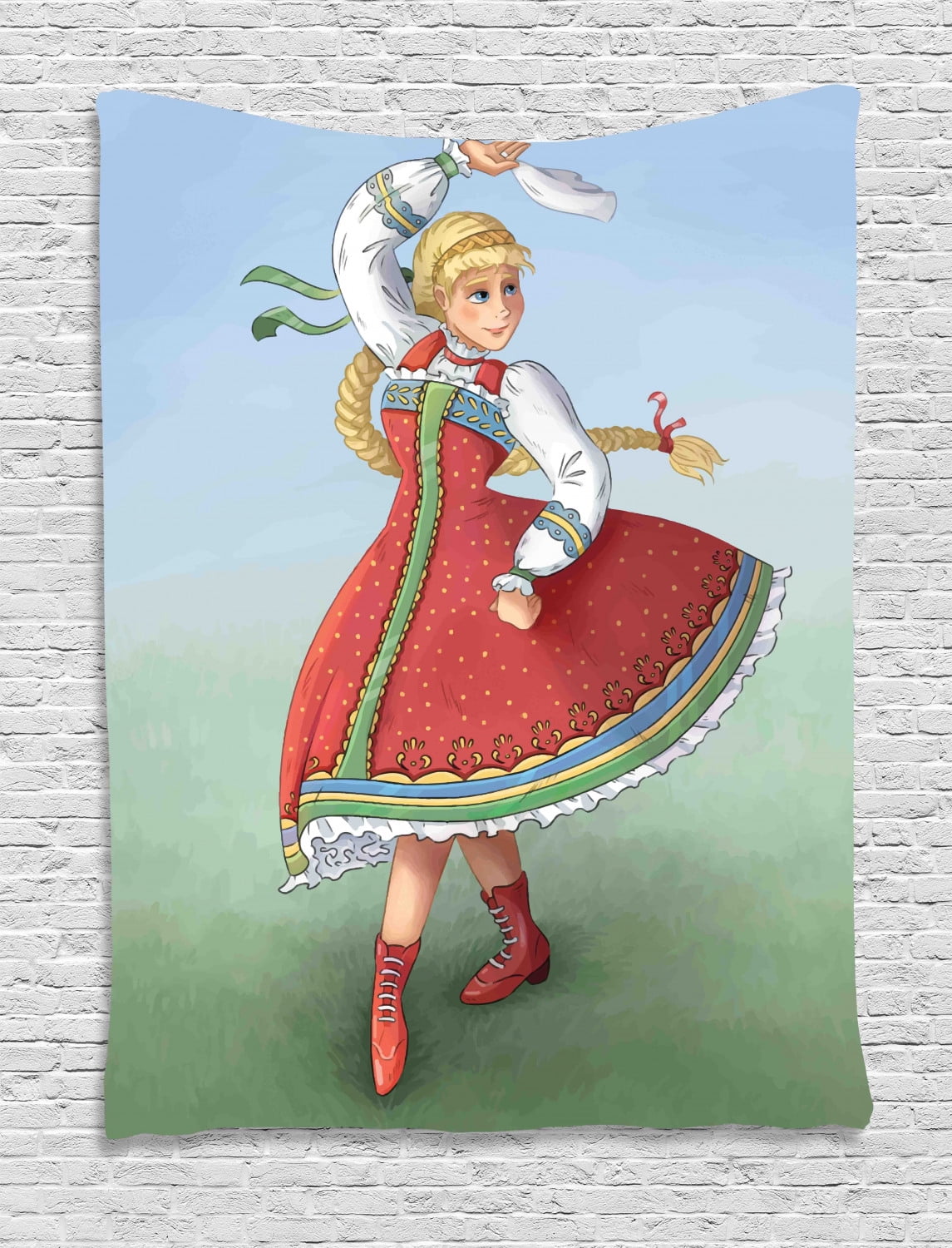 Russian Tapestry, Slavic Girl in Traditional Clothing National Dance ...