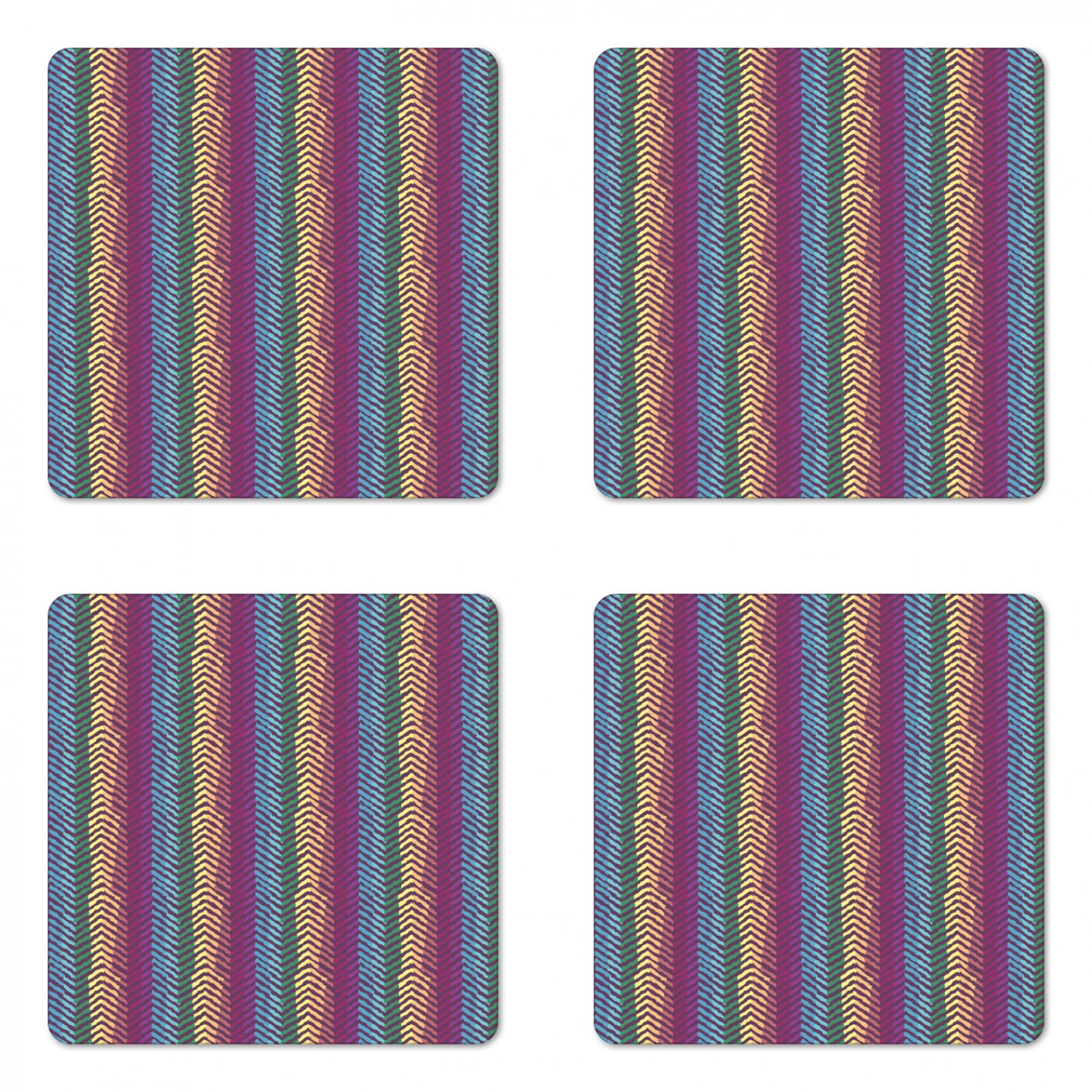 Colorful Coaster Set of 4, Retro Colored Diagonal Lines Forming a ...