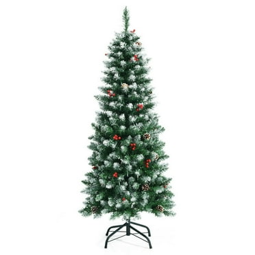 Gymax 7.5ft Artificial Christmas Tree, Easy Set, Snow Flocked Pencil ...