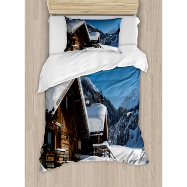 Winter Twin Size Duvet Cover Set, Fantastic Landscape Photography Snowy ...