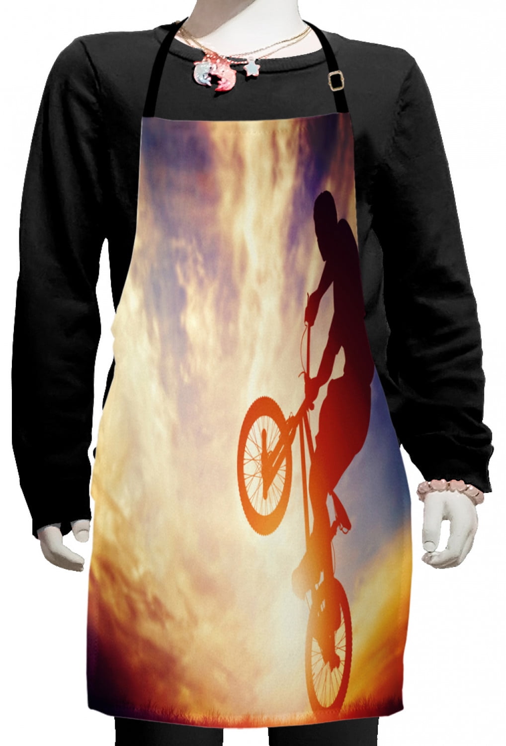 Modern Kids Apron, Man on the Bike Performing Silhouette Under Hazy ...