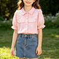 AHTJRT Girls Puff Short Sleeve Shirt Lapel Collar Button Down Cotton ...