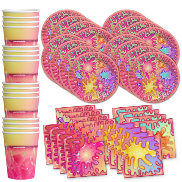 Girl's Glitter Slime Making Birthday Party Supplies Set Plates Napkins ...