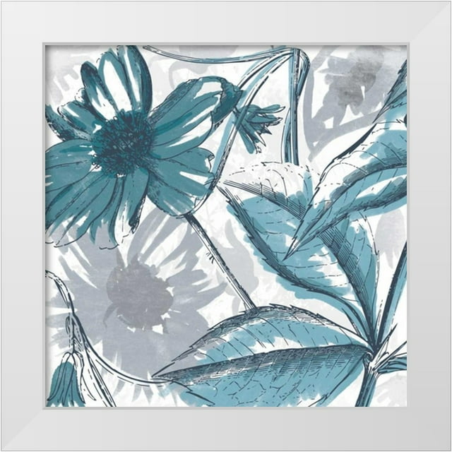Grey, Jace 20x20 White Modern Wood Framed Museum Art Print Titled - Sketch flowers Metallic teal ...