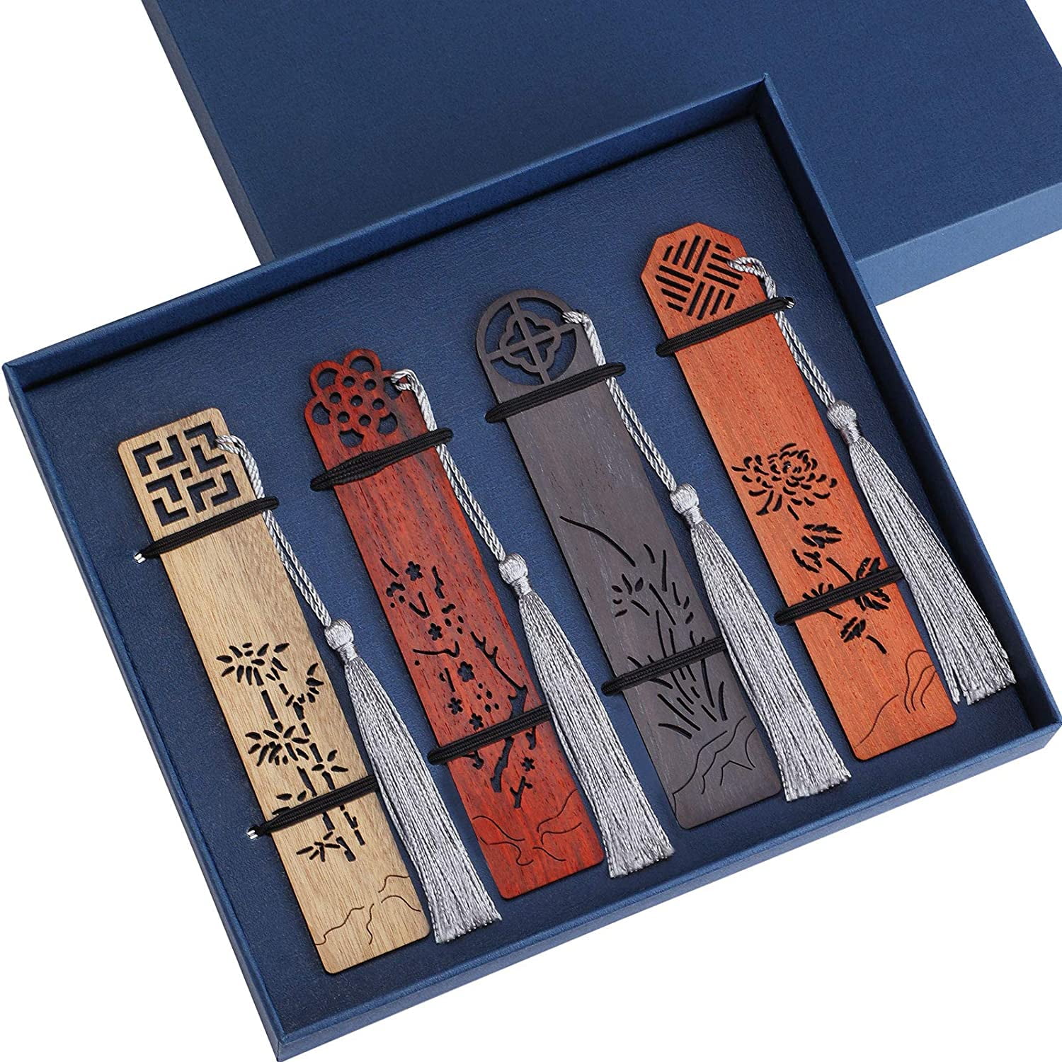 4 Pieces Carving Wooden Bookmark Classical Handmade Wood Bookmark ...