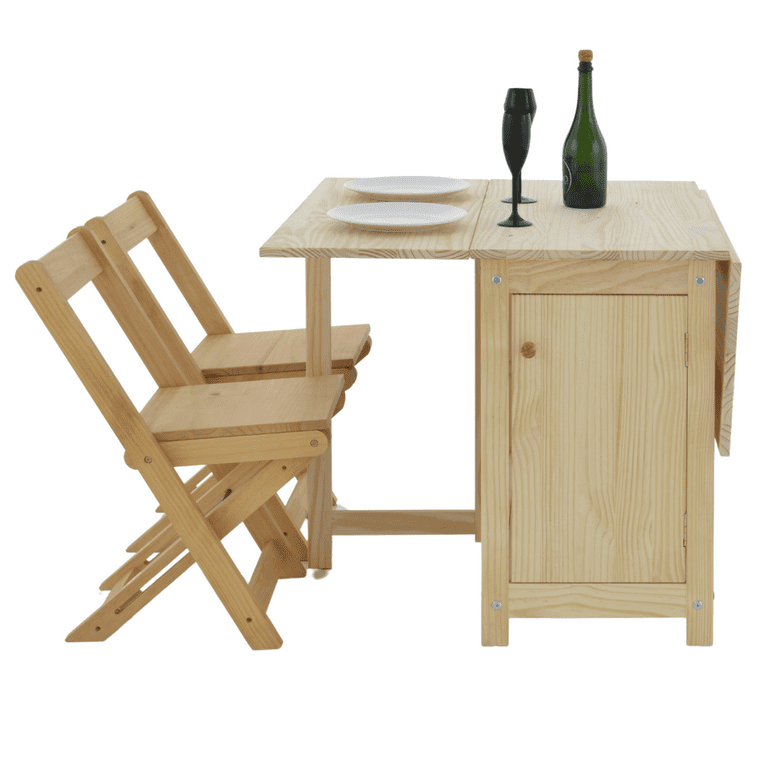 Solid Wood Foldable Table and 4 Chairs Set with Storage