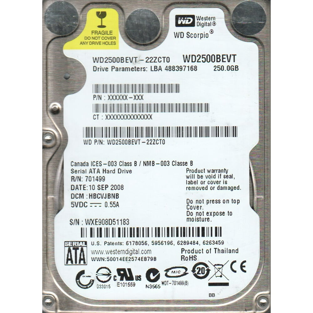 WD2500BEVT-22ZCT0, DCM HBCVJBNB, Western Digital 250GB SATA 2.5 Hard ...