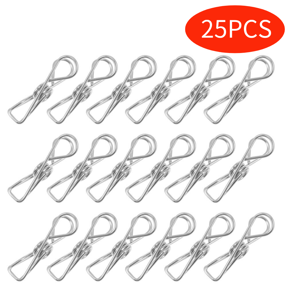 25PCS Heavy Duty Stainless Steel Wire Clips for Drying on Clothesline ...