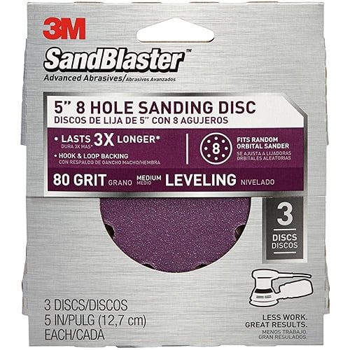 3M SandBlaster Sanding Discs, 5-Inch 8 Hole, 80 grit, 3 Discs, 9522SB ...