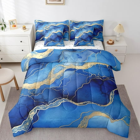 YST Blue Marble Bedding Set 7 Piece Watercolor Tie Dye King Size ...