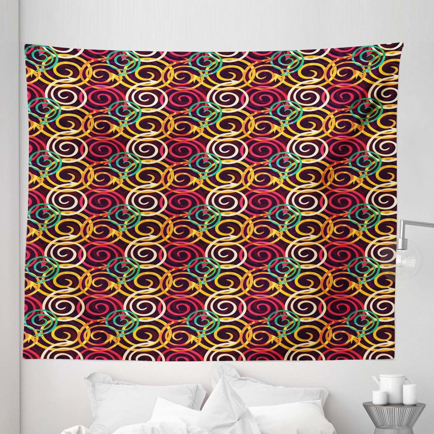Abstract Tapestry, Curved Spiral Various Arrows in Vibrant Tones Retro ...