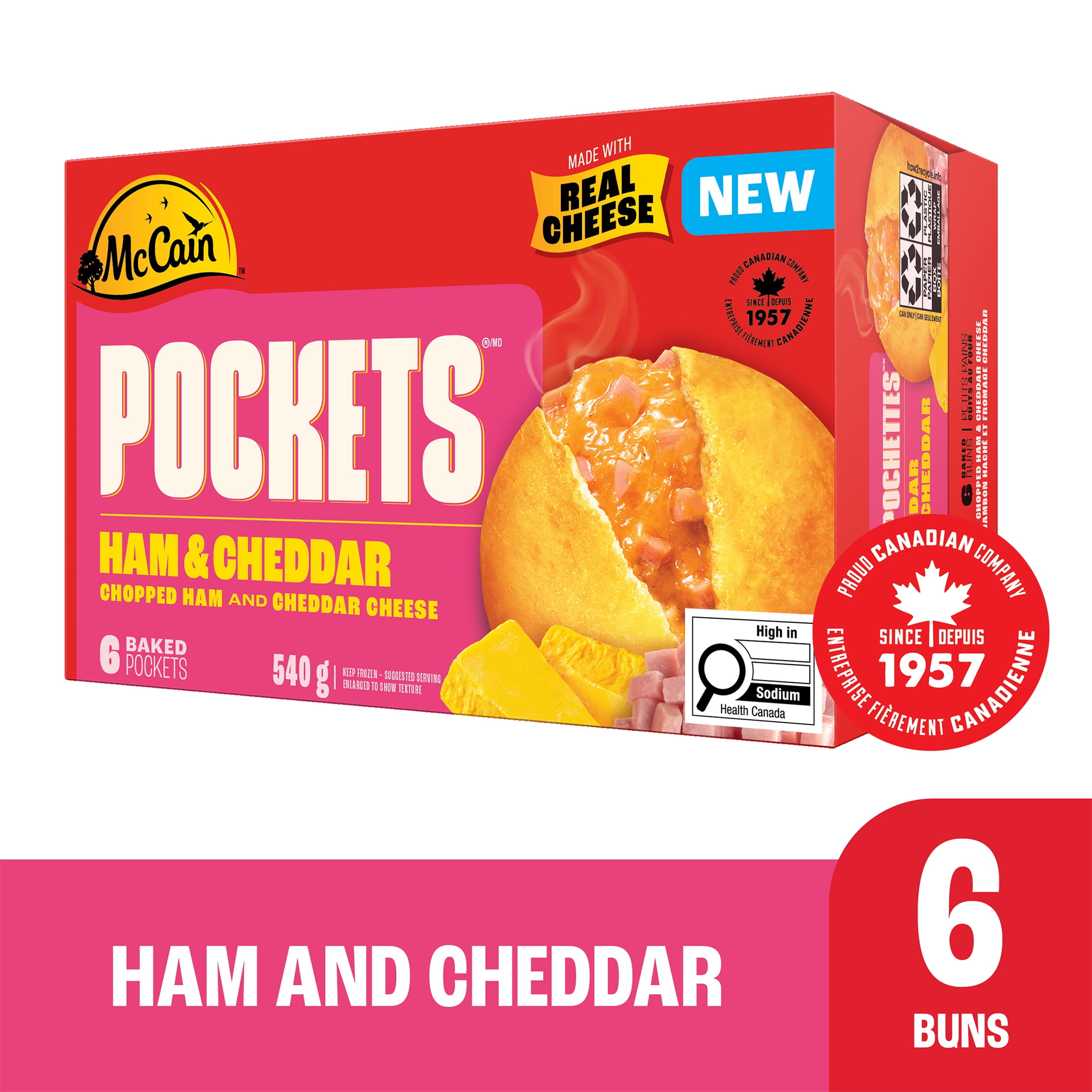 McCain® Pockets® Ham & Cheddar, 6 pack, Made in Canada from domestic ...