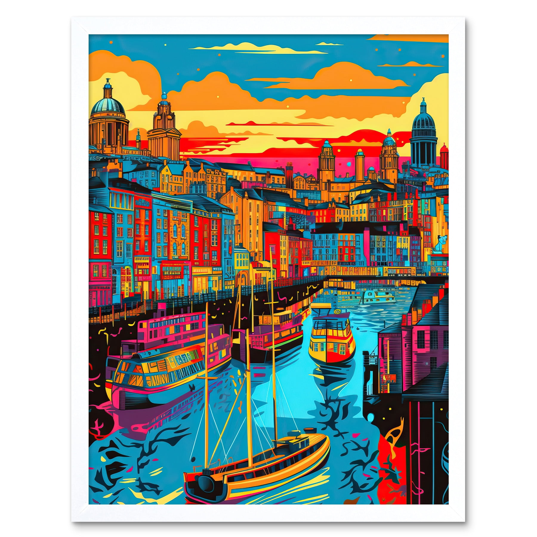 Vibrant Liverpool City Waterfront Sunset Cityscape Art Print Framed ...