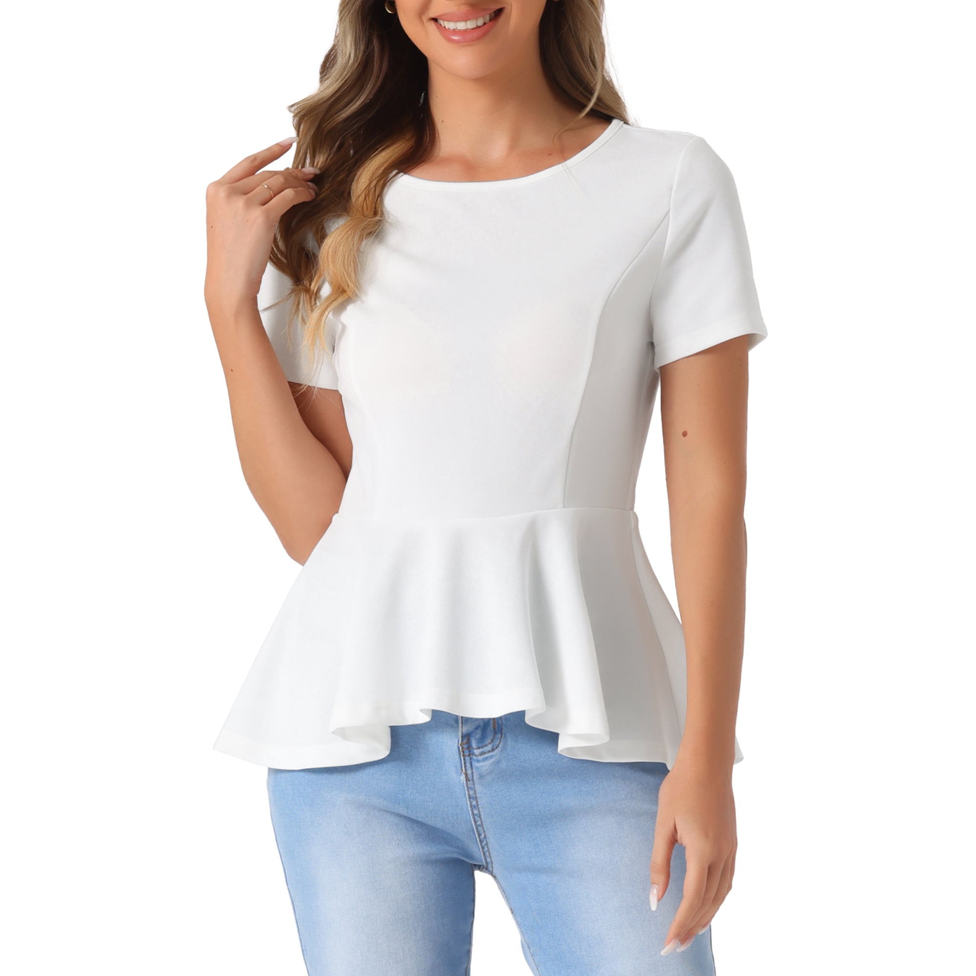 Click here for Inspire Chic Womens Peplum Top Short Sleeve Round... prices
