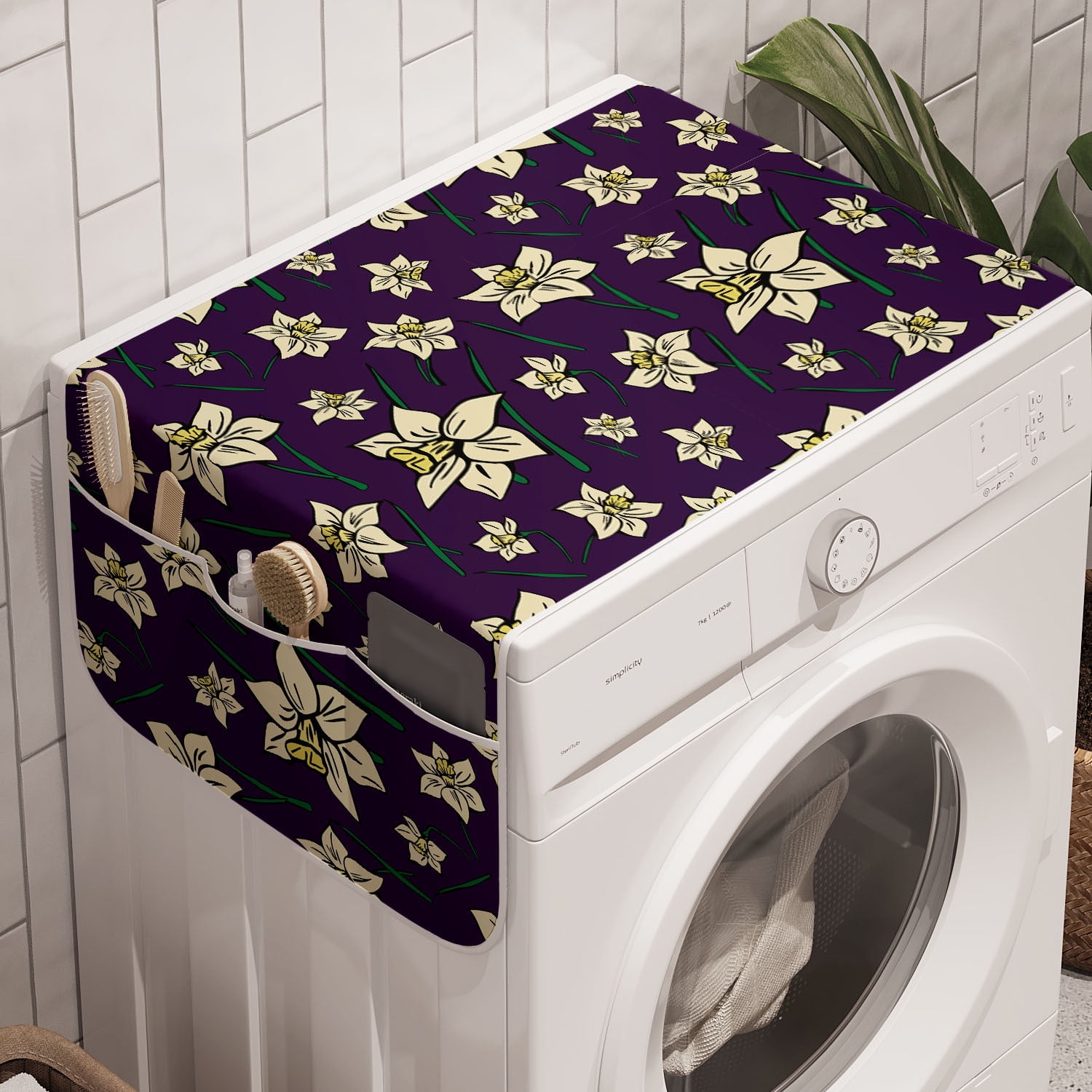 Floral Washing Machine Organizer, Repeating Cartoonish Design Daffodil ...