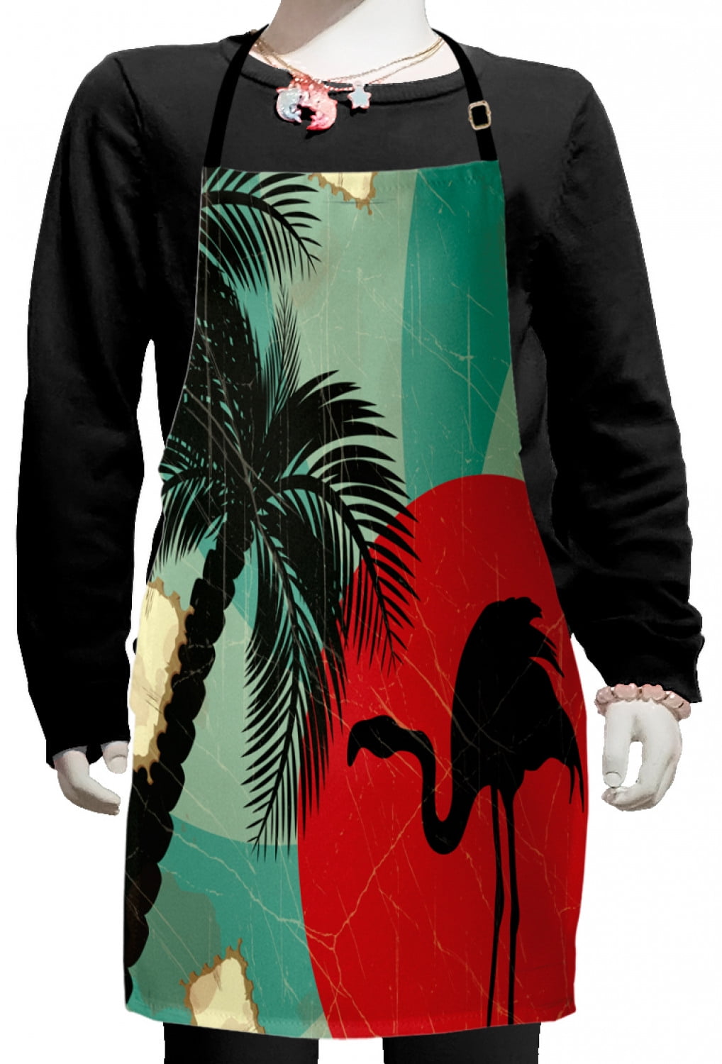 Tropical Kids Apron, Retro Style Grunge Hawaiian Composition with ...