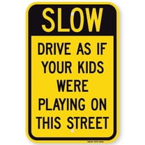 Drive Slow Kids at Play Metal Sign - Child Safety Caution, Children ...