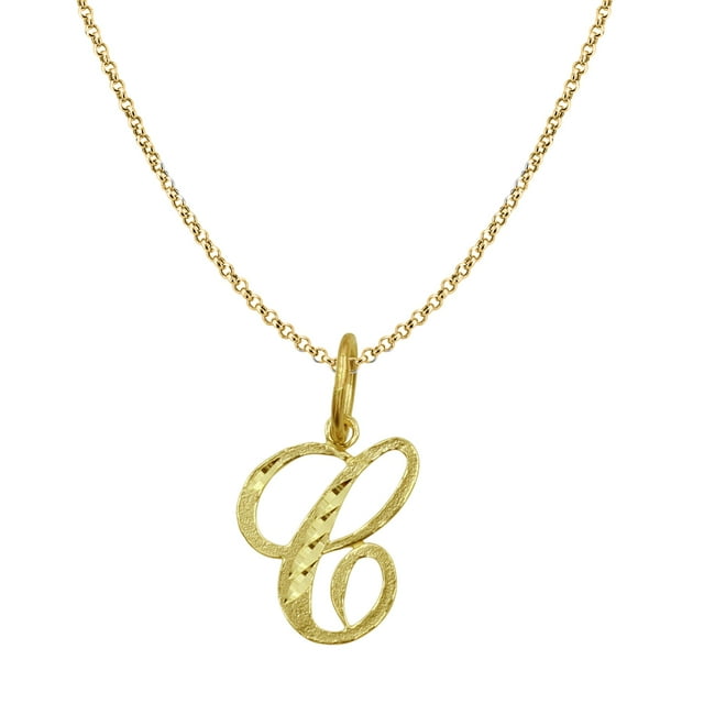 Precious Stars 14K Yellow Gold Diamond-Cut Cursive Letter Initial 'C ...