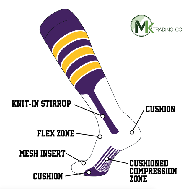 Tck Elite Baseball Knee High Stirrup Socks D 9in Purple White Gold