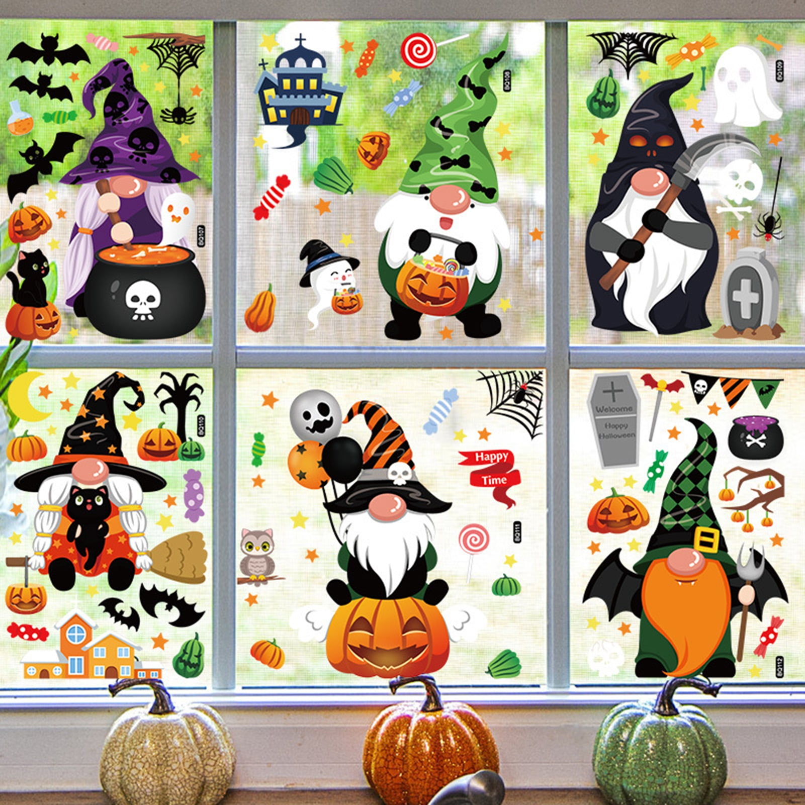 Bobasndm Halloween Window Clings, 1 Sheet Double Sided Halloween Window ...