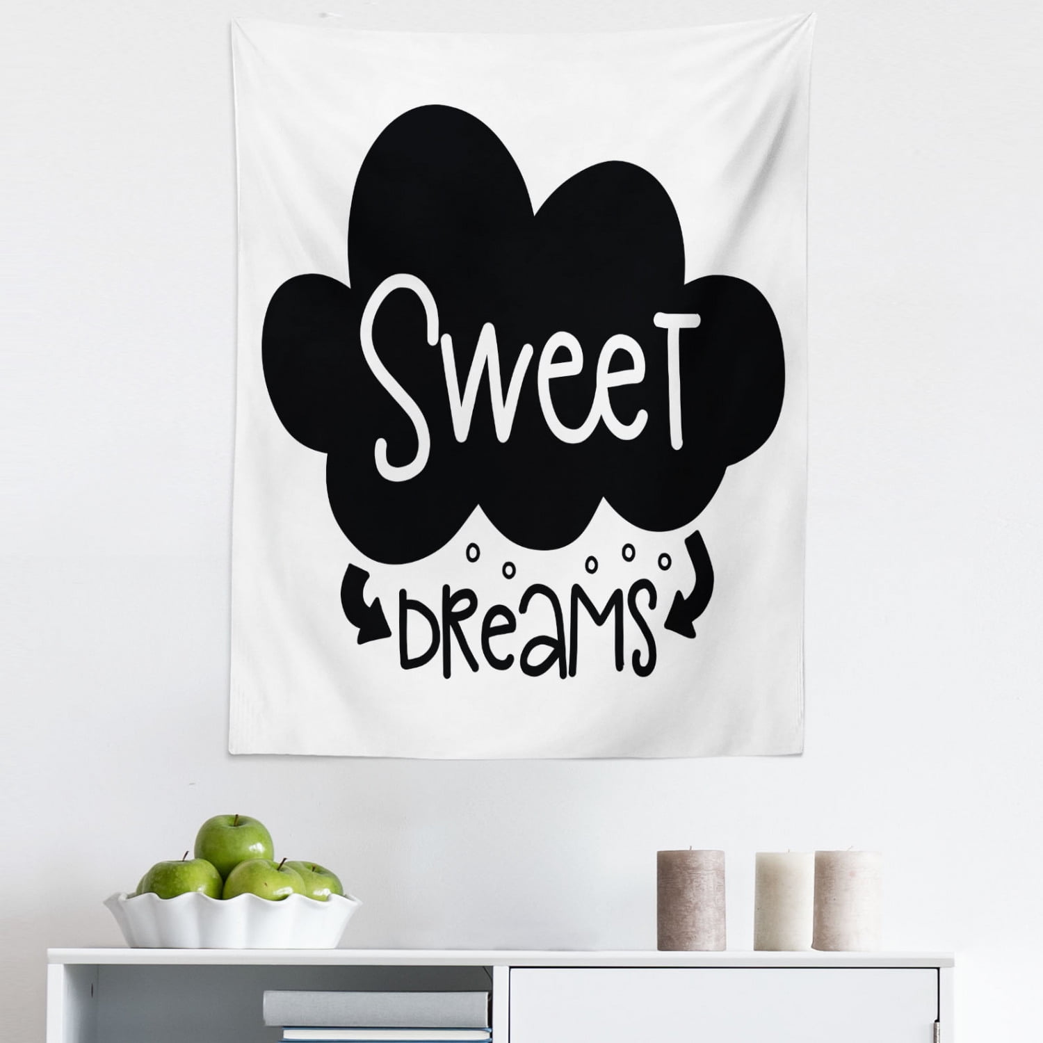 Saying Tapestry, Black Cloud with Small Arrows Pointing to Typographic ...