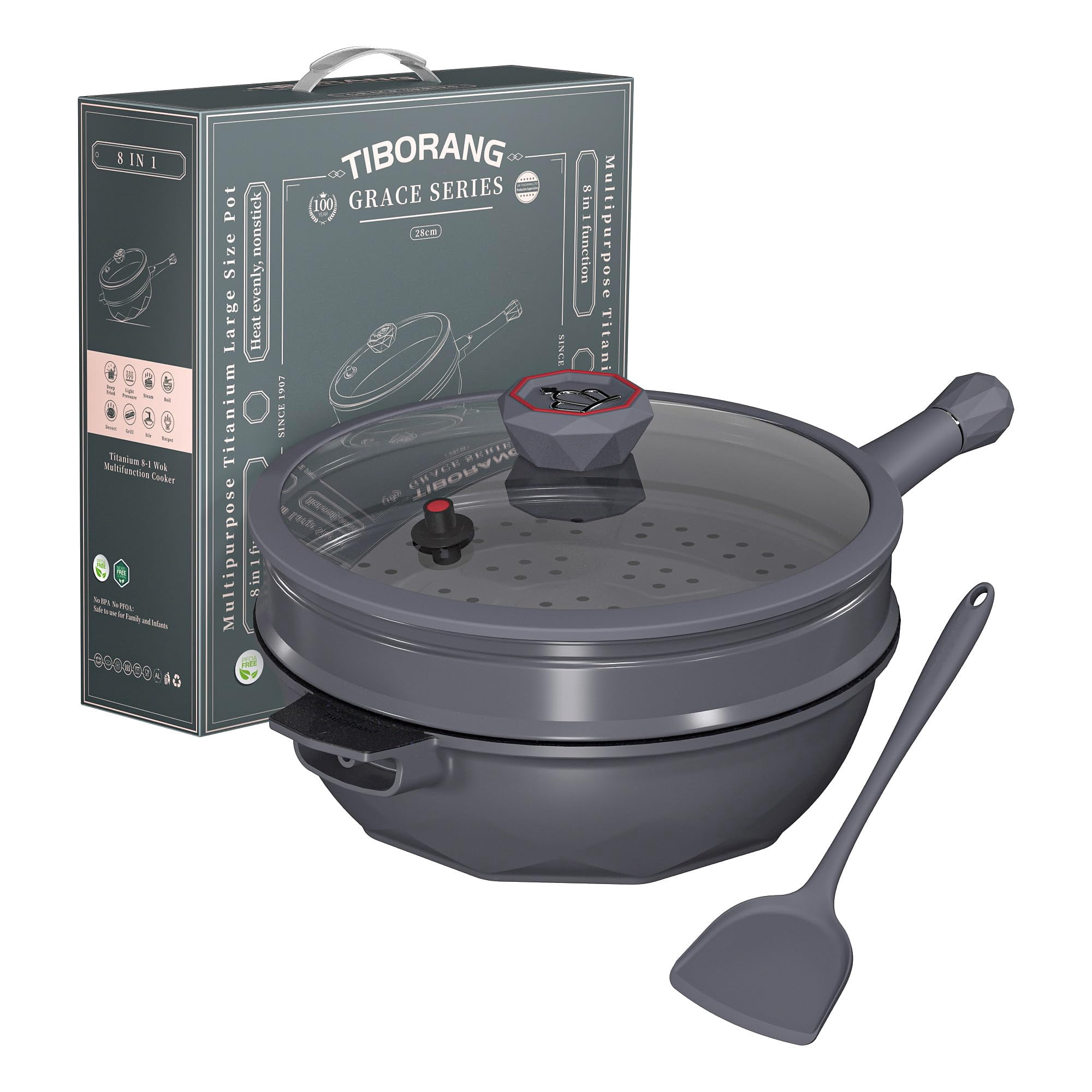 TIBORANG Nonstick Frying Pan 5 Quart Large Wok Deep Skillet With Lid ...