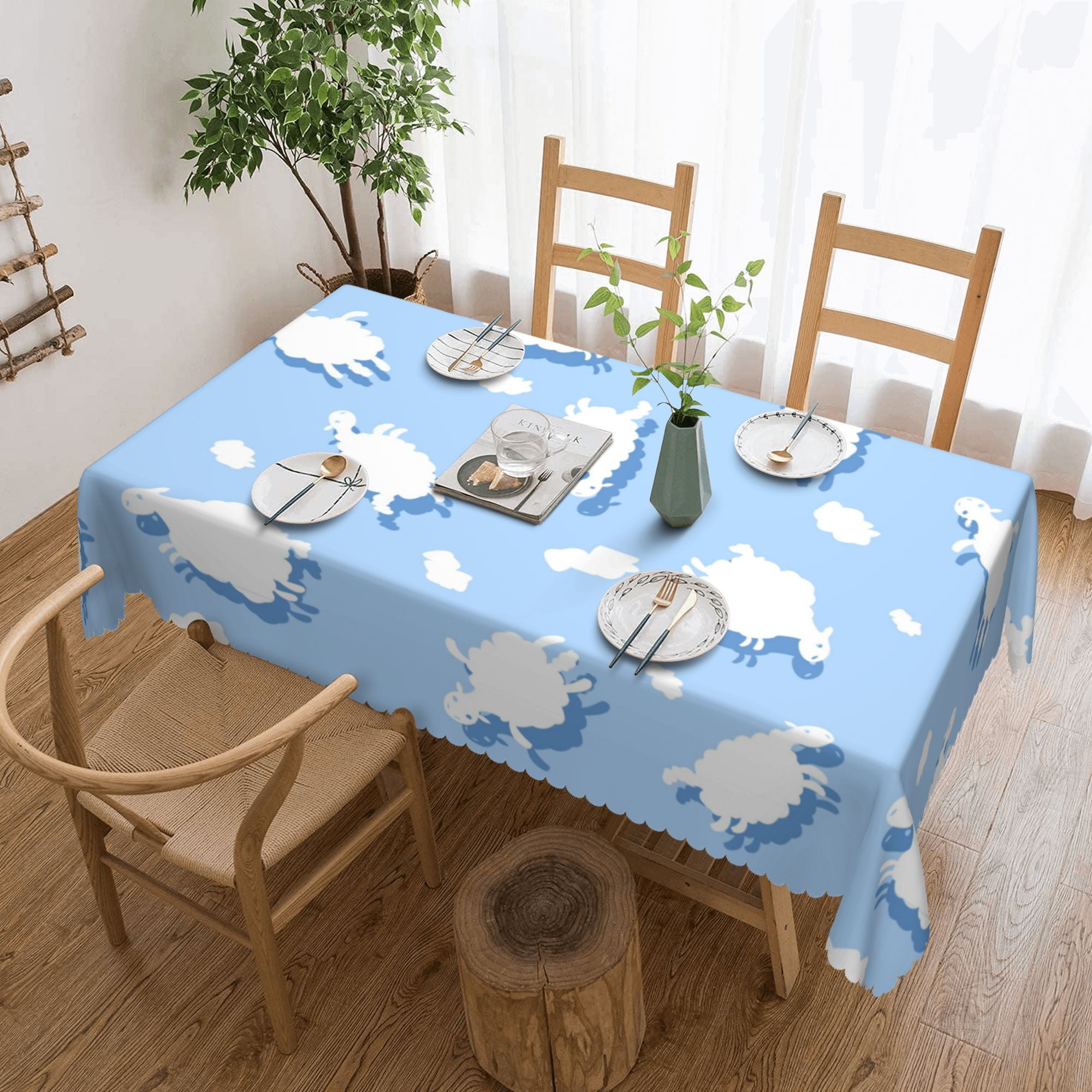 XMXY Table Cloth Rectangle Table, Sheep Clouds Background Dining Table ...