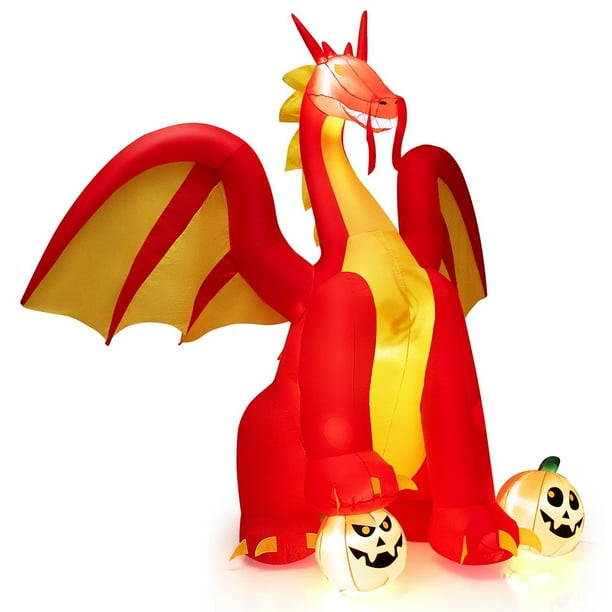 Gymax 10' Halloween Inflatable Fire Dragon Air-blown Decor w/ Wings ...