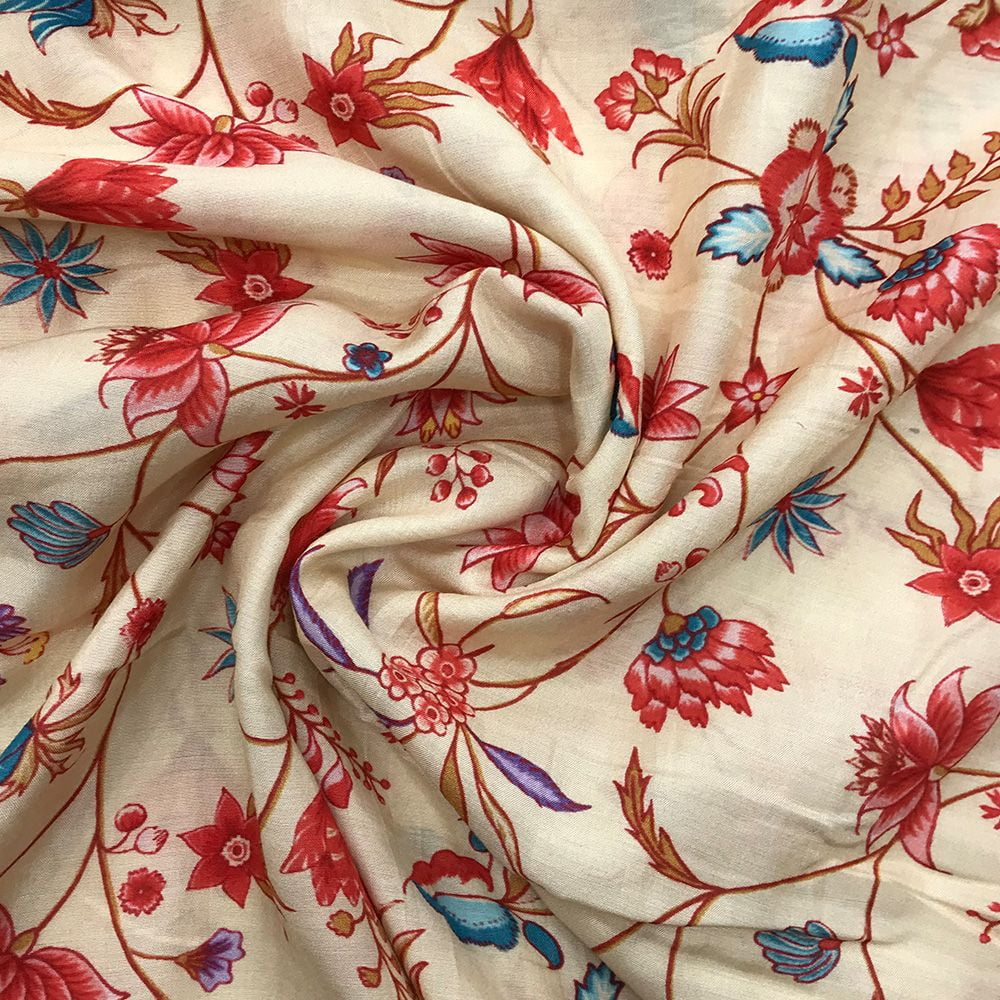 Sonakshi Fashion White Printed Fabric Flower Cotton Voile 56 Inch Wide ...