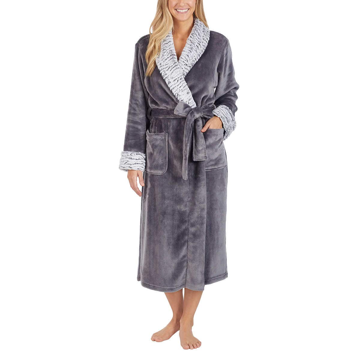 Carole Hochman Women Luxuriously Soft Plush Wrap Robe 48" L Grey XXL ...