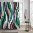 Blue Green White Stripes Shower Curtain for Bathroom, Abstract ...