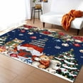 Christmas Gnome Area Rug 4x6ft Squirrel Cat Poinsettia Xmas Tree Navy ...