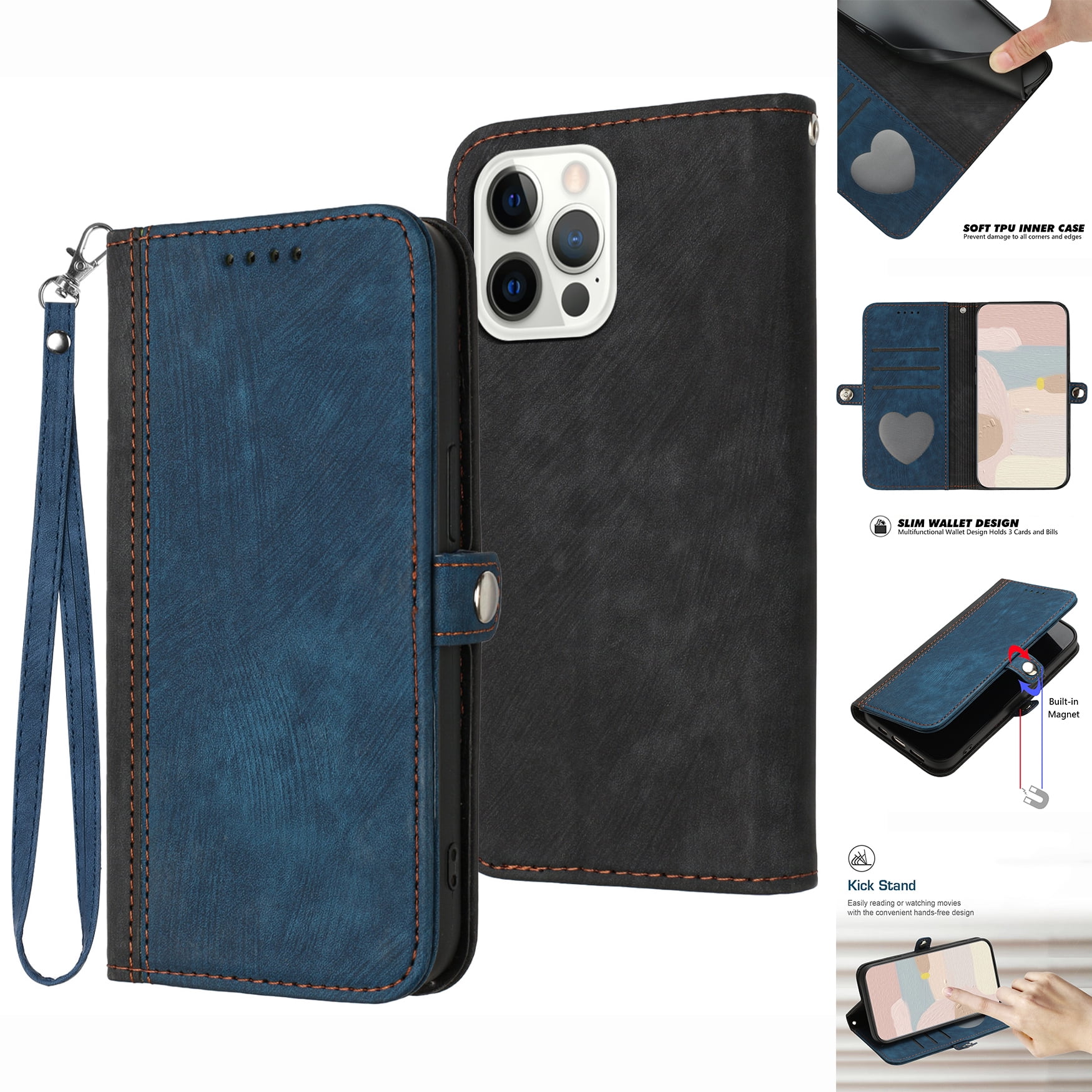 ELEHOLD for iPhone 14 Pro Wallet Case with Detachable Wrist Strap ...