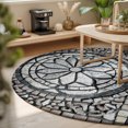 Bohemian Daisy 3.3' Round Rug for Bedroom Reading Corner, Mosaic Flower ...