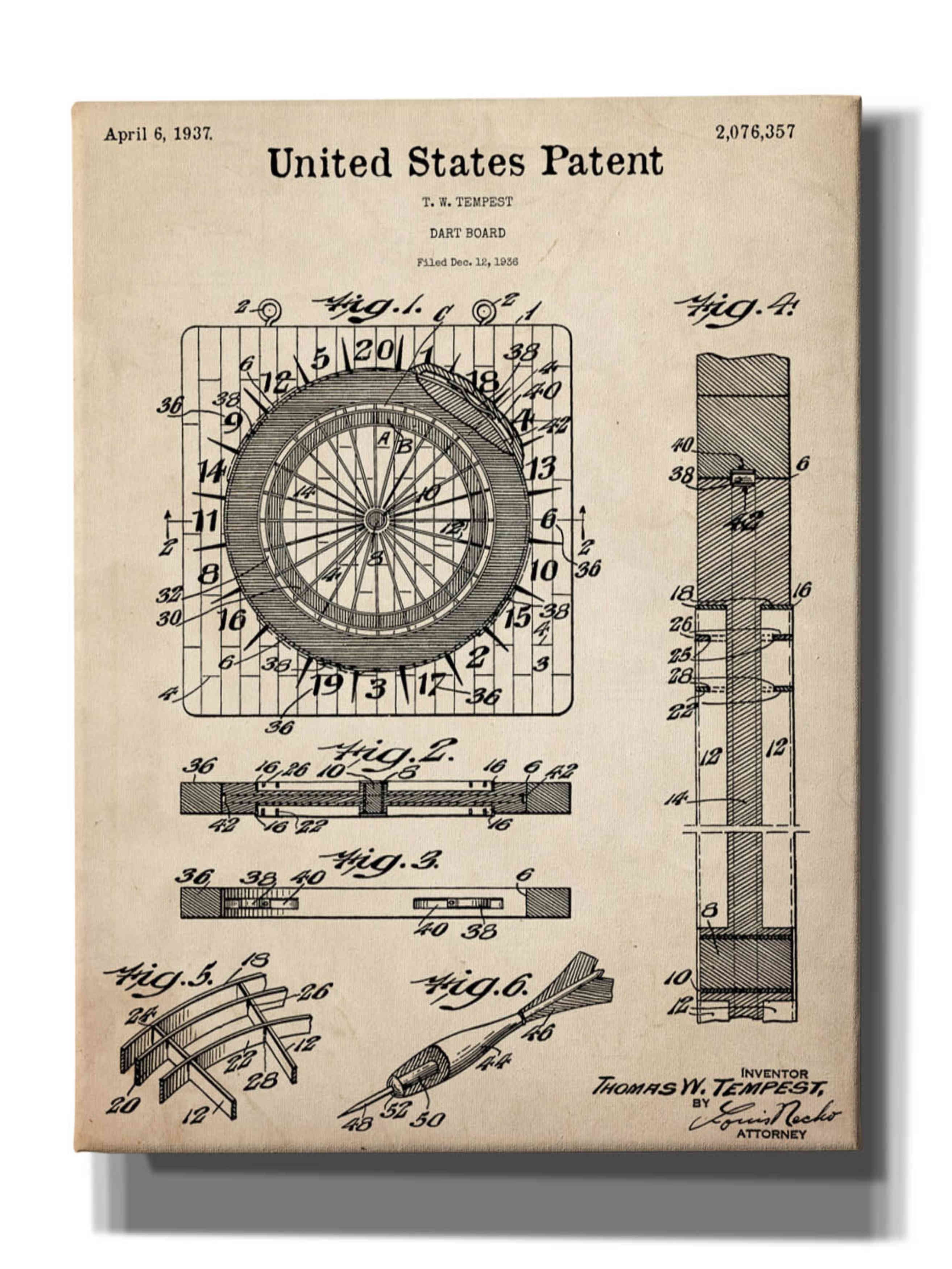 Epic Graffiti 'Darts Game Blueprint Patent Parchment,' Canvas Wall Art ...