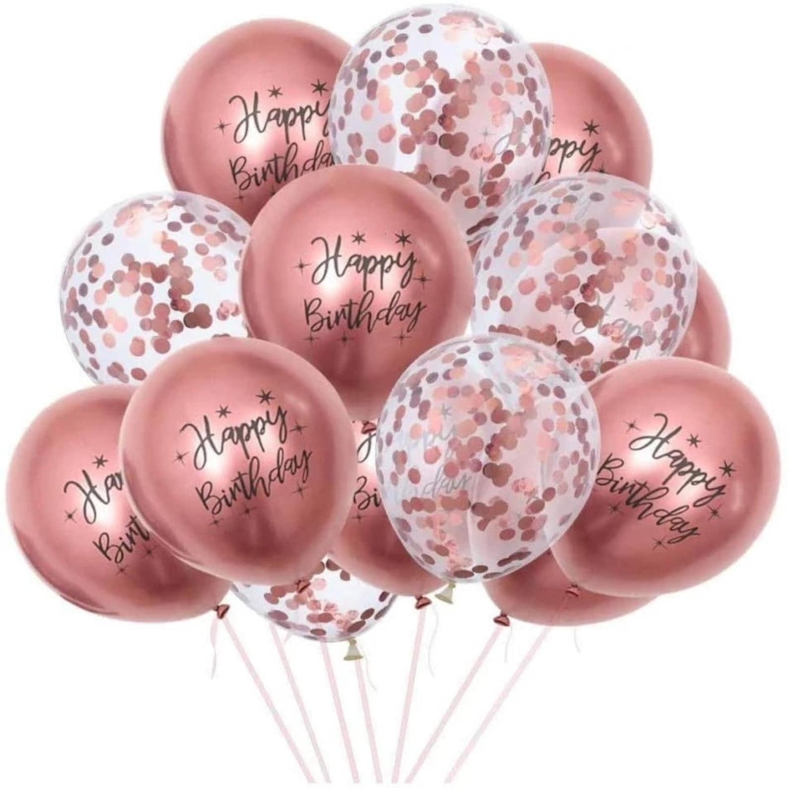 10 pcs Bouquet Latex Balloon Happy Birthday Rose Gold Chrome Confetti ...