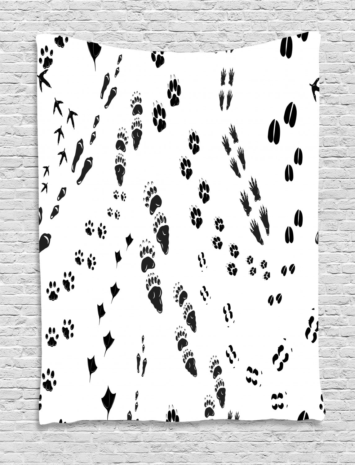 Foot Print Tapestry, Monochromatic Pattern of Paws of Birds Cats ...