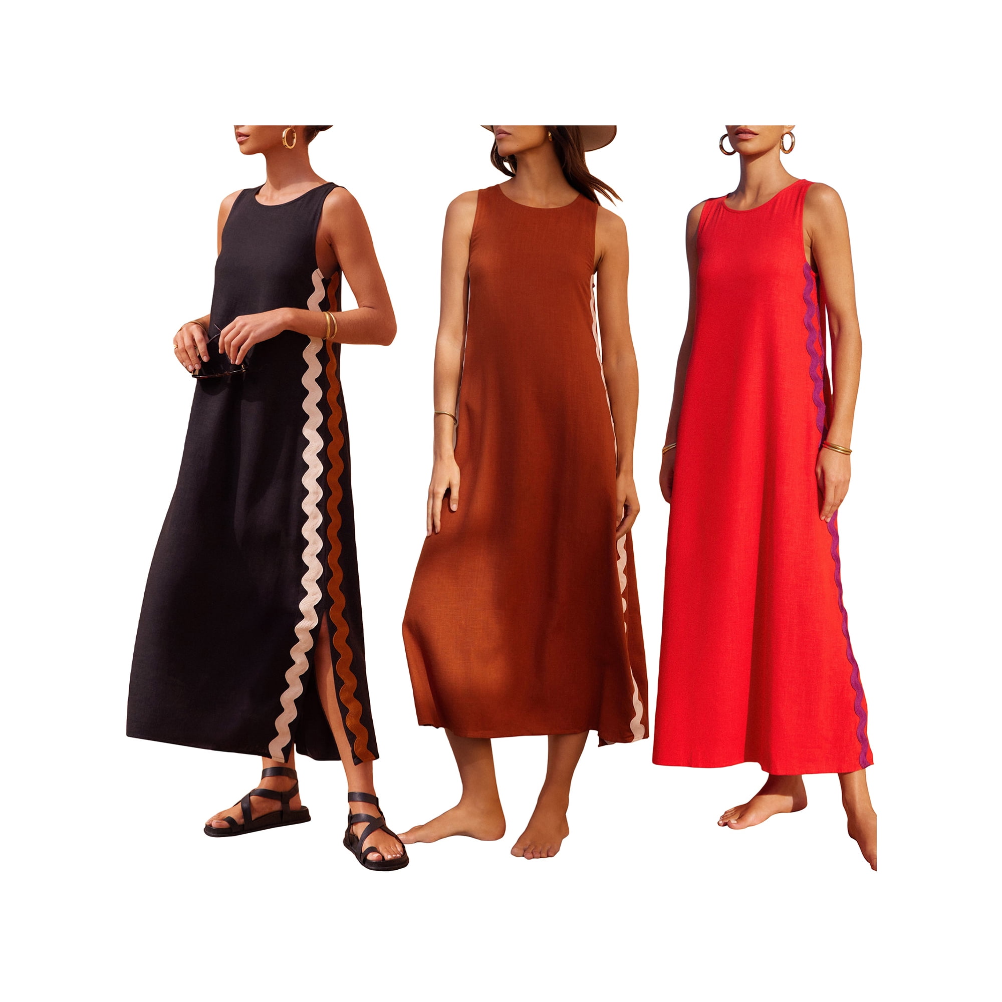 Click here for Wangsaura Womens Summer Midi Tank Dress Loose Side... prices