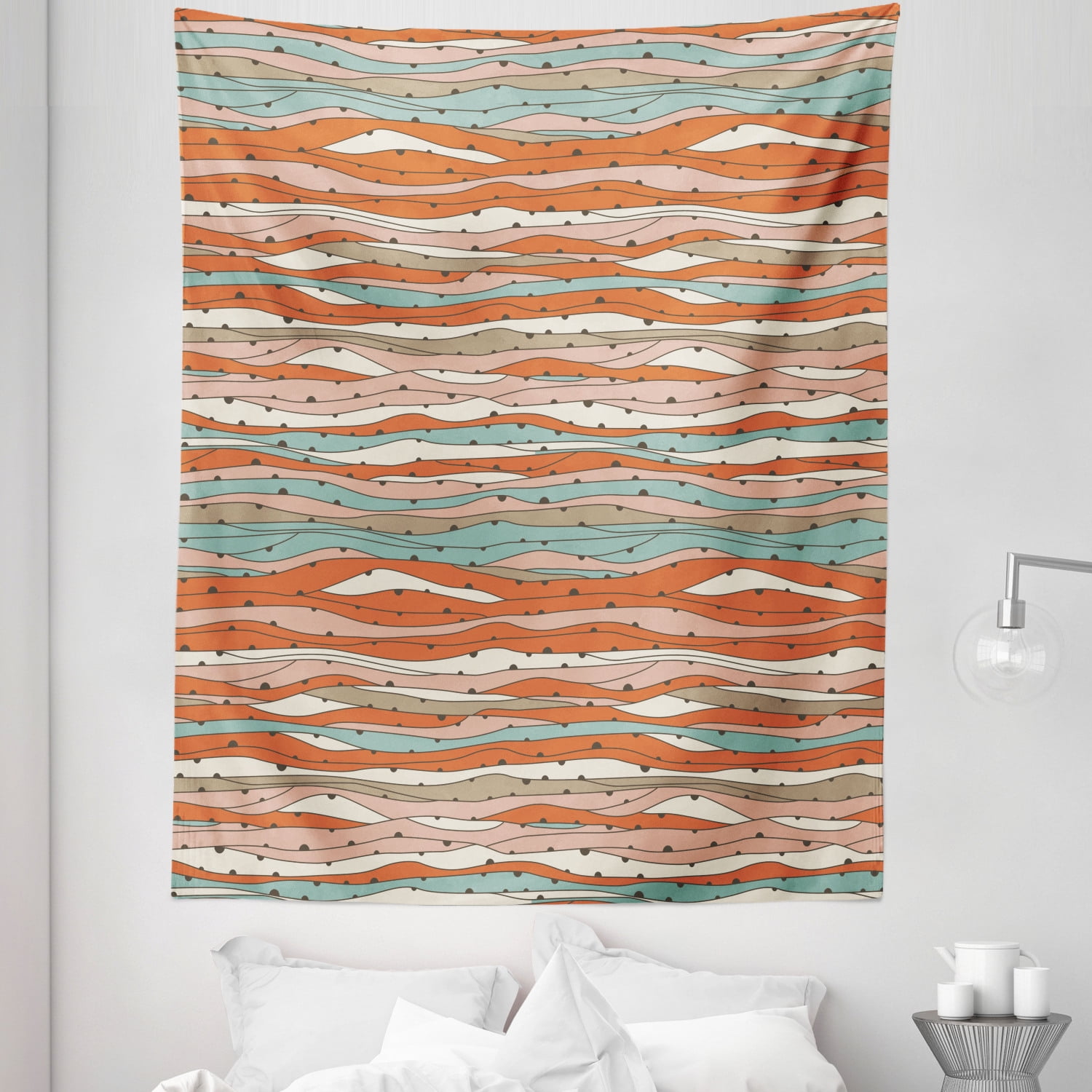 Abstract Tapestry, Contemporary Pastel Tone Horizontal Waves Ornamented ...