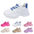 AUDeals Women’s Chunky Mesh Sneakers Thick Sole PU Leather Platform ...
