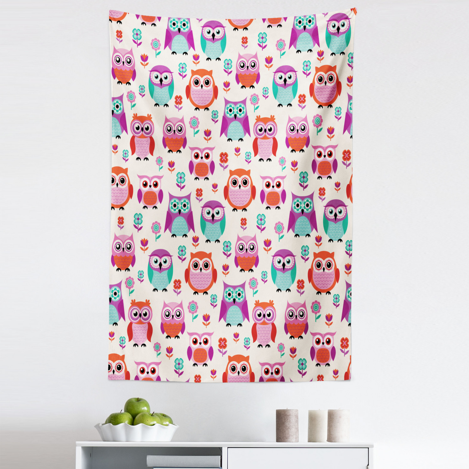 Owls Tapestry, Owls Happy Hipster Modern Repeated Animals Pattern ...